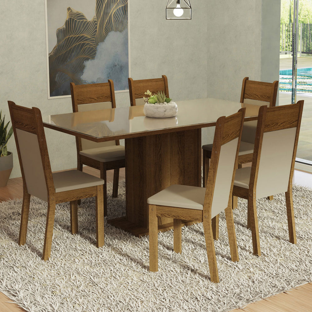 Juego de Comedor Francine con 6 Sillas - Tablero de Madera y Cristal ...