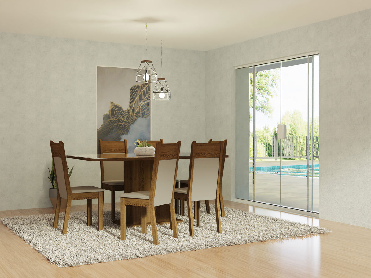 Juego de Comedor Francine con 6 Sillas - Tablero de Madera y Cristal ...